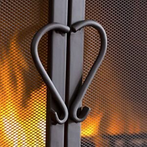 Plow & Hearth Metal Fireplace Screen Scrollwork Black | 44" W x 33" H | 2 Door | Spark Guard Grate | Fire Place Cover | Wood Burning Stove Accessories