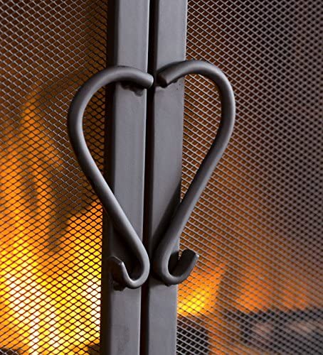 Plow & Hearth Metal Fireplace Screen Scrollwork Black | 44" W x 33" H | 2 Door | Spark Guard Grate | Fire Place Cover | Wood Burning Stove Accessories