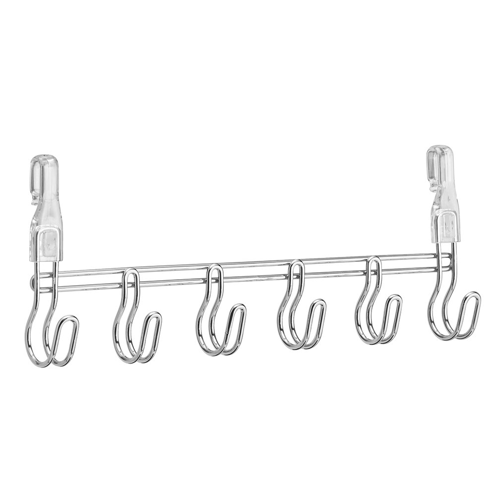 iDesign Tru-Grasp Steel/BPA-Free Plastic Under-Shelf Organizer Hooks - 10.6" x 4.1" x 1.3", Clear/Chrome