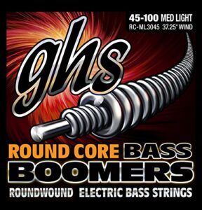 ghs strings rc-ml3045 round core bass boomers, 4-set, medium light gauge, 45-100, (37.25" winding)