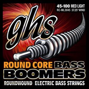 GHS Strings RC-ML3045 Round Core Bass Boomers, 4-Set, Medium Light Gauge, 45-100, (37.25" winding)