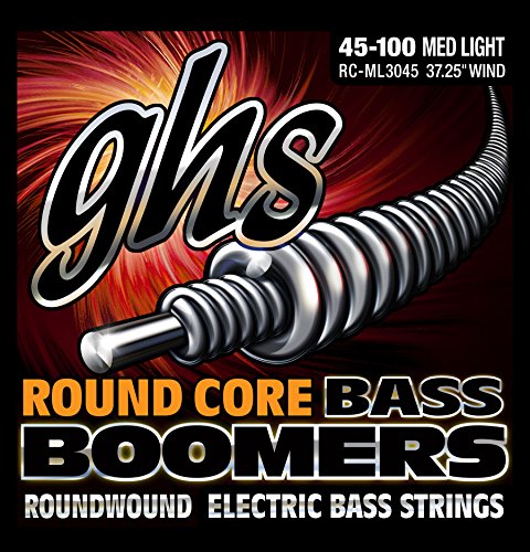 GHS Strings RC-ML3045 Round Core Bass Boomers, 4-Set, Medium Light Gauge, 45-100, (37.25" winding)