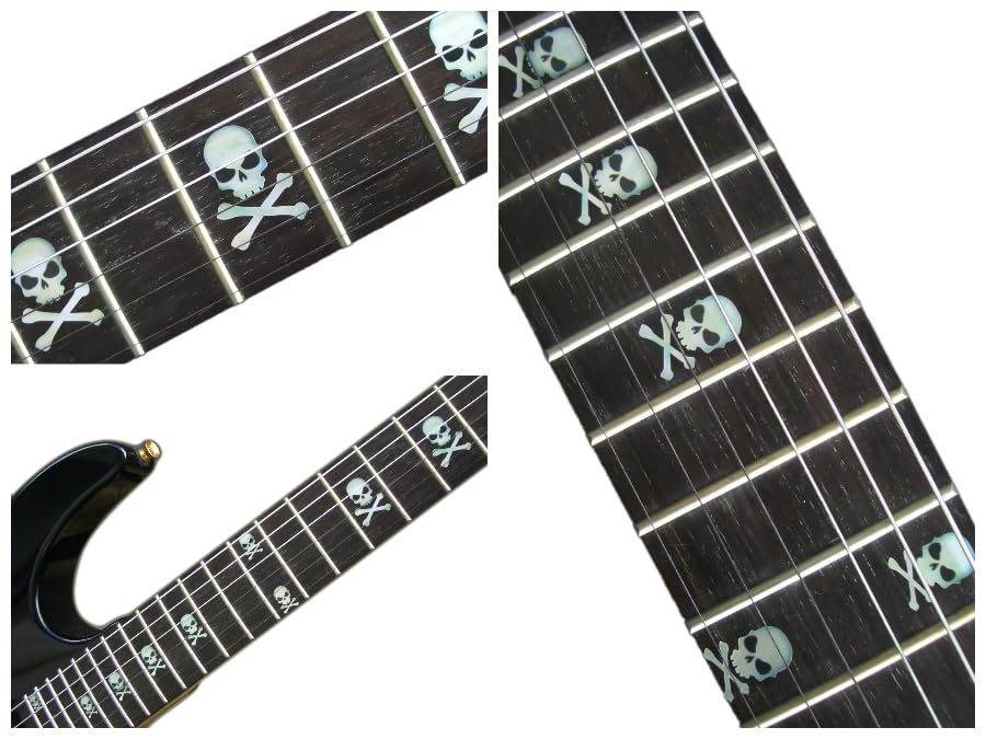 Inlay Sticker Fret Markers for Guitars & Bass - Skull with Crossbones (Sideways) - White Pearl