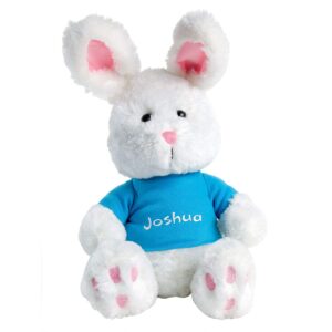 lillian vernon personalized easter bunny with pink t-shirt plush toy - stuffed animal, baby toys, holiday & birthday party gifts, custom embroidered name, 12 inches tall