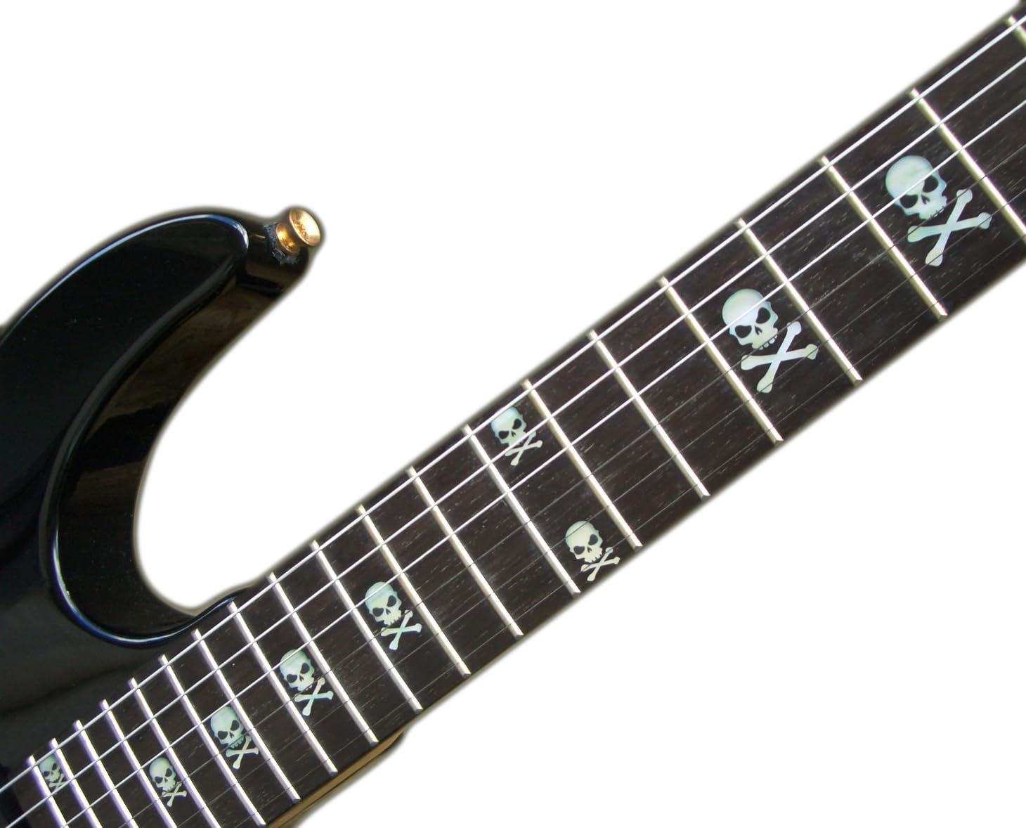 Inlay Sticker Fret Markers for Guitars & Bass - Skull with Crossbones (Sideways) - White Pearl