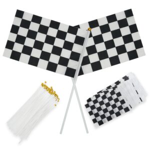 dazzling toys race car flags – 36 mini checkered flags with plastic sticks, car decor supplies for racers, sports themed birthday party decoration flag for kids & racing activities for racer boys