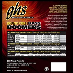 GHS Strings RC-ML3045 Round Core Bass Boomers, 4-Set, Medium Light Gauge, 45-100, (37.25" winding)