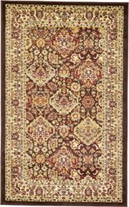 unique loom voyage collection traditional oriental classic intricate design area rug, 3' 3" x 5' 3" rectangle, brown/cream