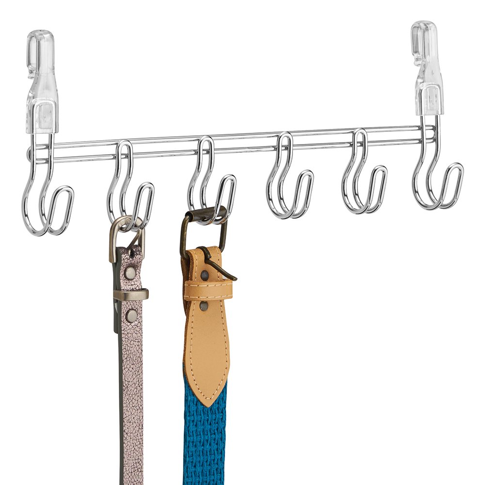 iDesign Tru-Grasp Steel/BPA-Free Plastic Under-Shelf Organizer Hooks - 10.6" x 4.1" x 1.3", Clear/Chrome