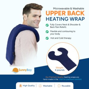 SunnyBay Shoulder and Upper Back Heating Pad, Microwavable Cold or Heated Neck and Shoulder Wrap, Weighted Moist Pain Relief Pack with Washable Cover and Flaxseed Filling, Extra Large, Navy Blue