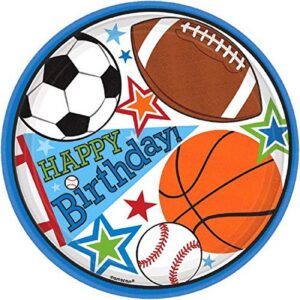 multi-sports ball birthday round plates, 7" (8-pack) - multicolored sports-themed tableware, perfect for birthday parties and events