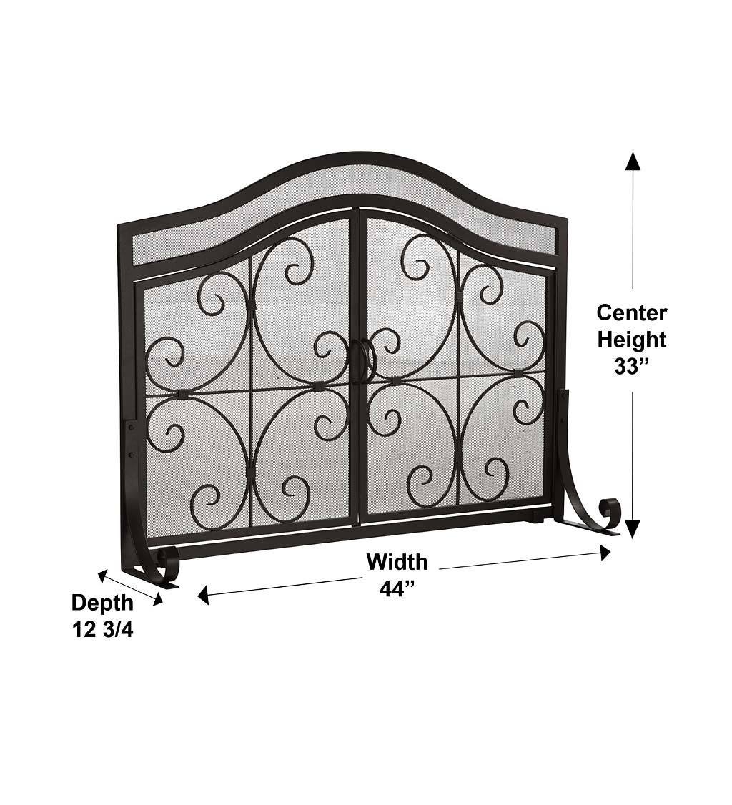 Plow & Hearth Metal Fireplace Screen Crest Arch Black | 44" W x 33" H | 2 - Door | Spark Guard Indoor Grate | Iron Fire Place Cover | Wood Burning Stove Decorative Accessories