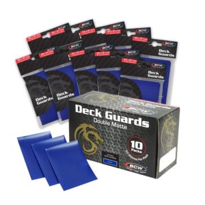 bcw deck guard - double matte card sleeves | 500 count box (10 packs of 50 sleeves) |acid-free, no pvc | fits 2.5" x 3.5" game cards | archival safe sleeves for card protection (blue)