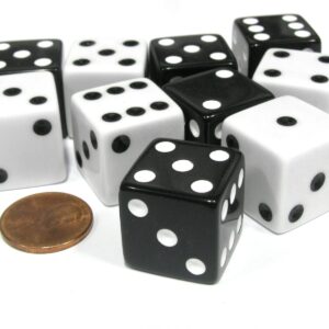 Koplow Games Set of 10 Large Six Sided Square Opaque 19mm D6 Dice - 5 Black and 5 White Die