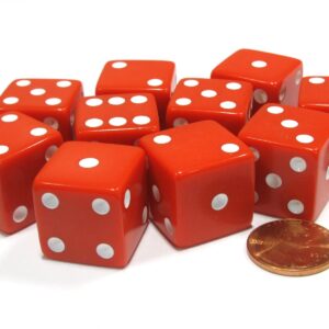 Koplow Games Set of 10 Large Six Sided Square Opaque 19mm D6 Dice - Red with White Pip Die