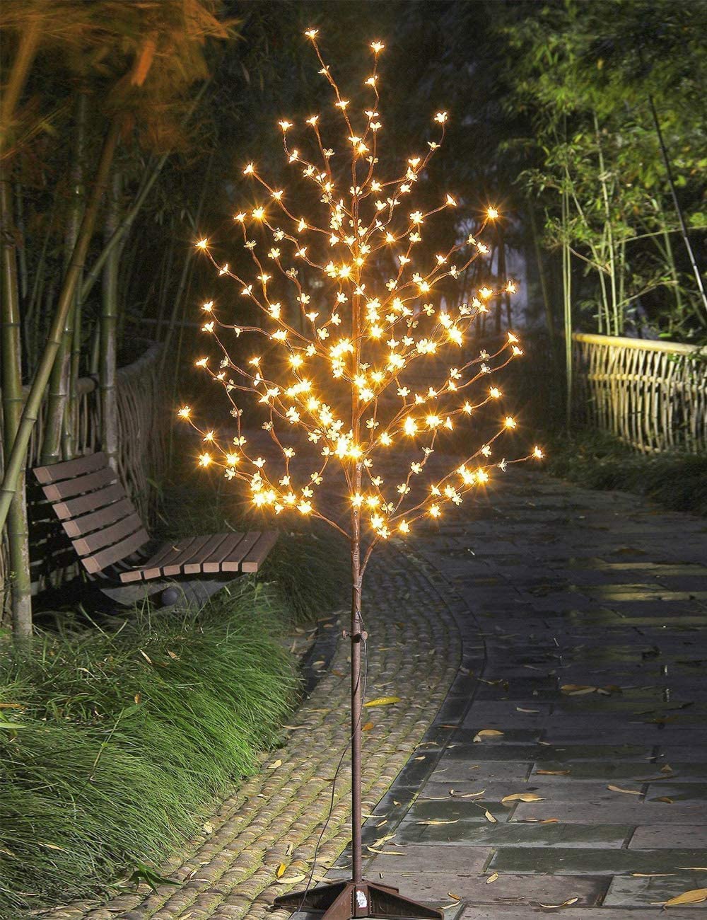 LIGHTSHARE 6.5 feet 208L LED Lighted Cherry Blossom Tree, Warm White, Decorate Home Garden, Spring, Summer, Wedding, Birthday, Christmas Holiday, Party, for Indoor and Outdoor Use