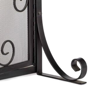 Plow & Hearth Metal Fireplace Screen Crest Arch Black | 44" W x 33" H | 2 - Door | Spark Guard Indoor Grate | Iron Fire Place Cover | Wood Burning Stove Decorative Accessories