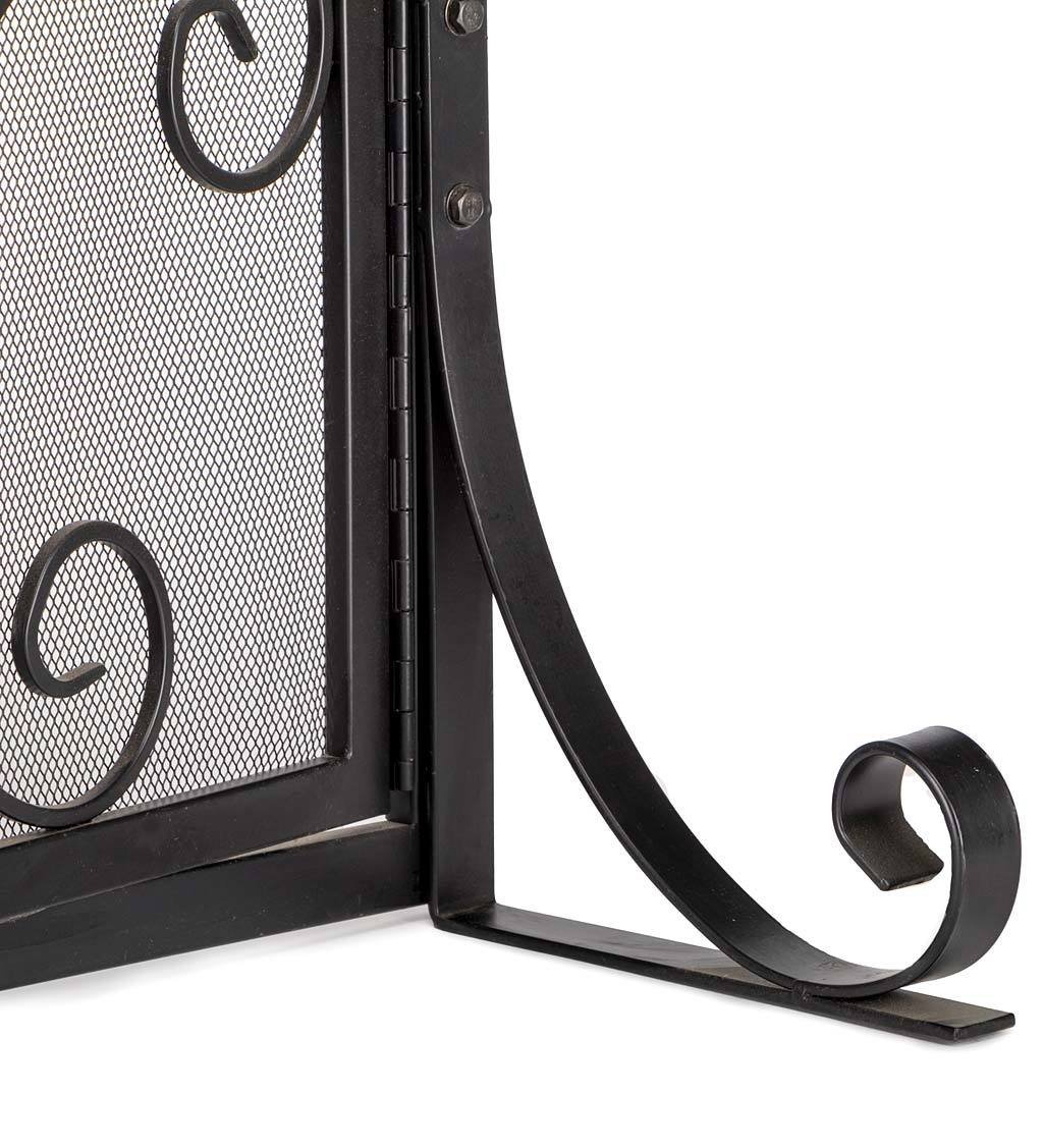 Plow & Hearth Metal Fireplace Screen Crest Arch Black | 44" W x 33" H | 2 - Door | Spark Guard Indoor Grate | Iron Fire Place Cover | Wood Burning Stove Decorative Accessories