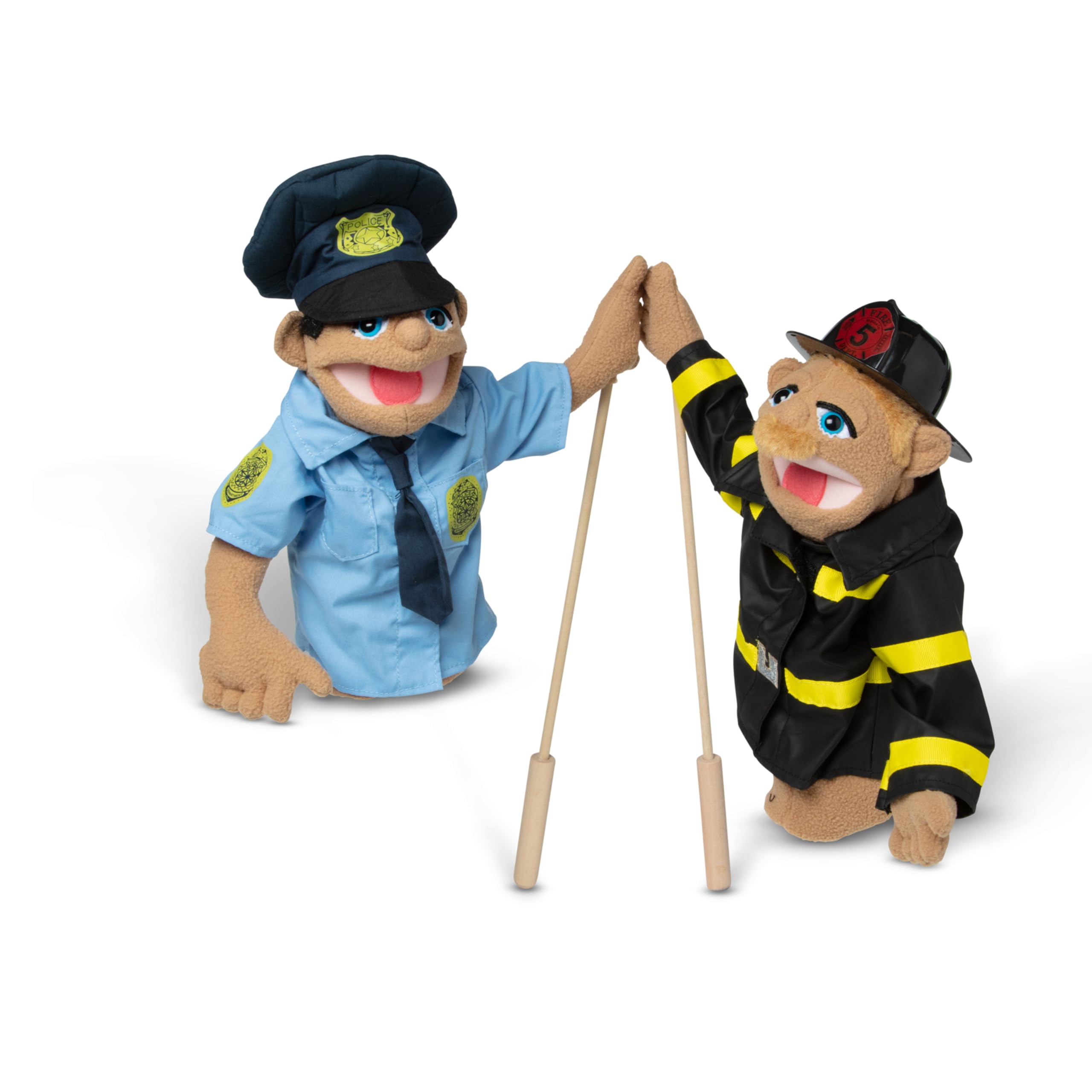 Melissa & Doug Rescue Puppet Set - Police Officer and Firefighter - Soft, Plush Puppets For Kids Ages 3+