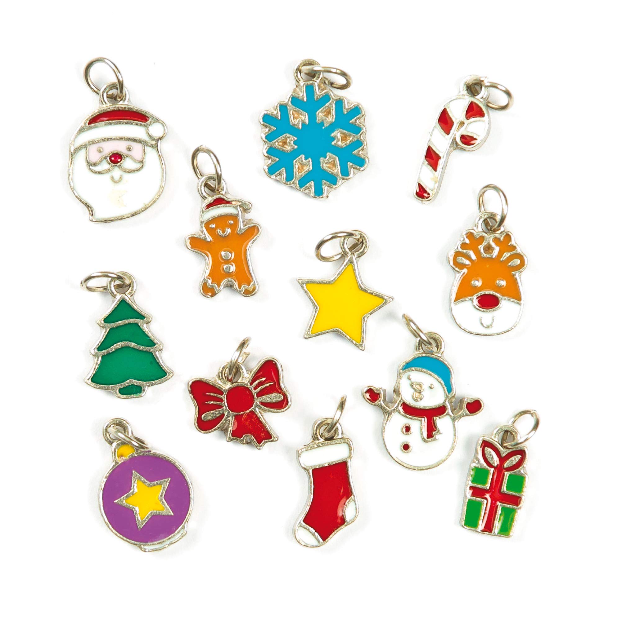 Baker Ross EF961 Christmas Charms - Pack of 24, Ideal for Jewelry, Bracelet, Necklace and KeychainMaking, Kids' Arts and Crafts, Gifts