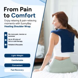 SunnyBay Shoulder and Upper Back Heating Pad, Microwavable Cold or Heated Neck and Shoulder Wrap, Weighted Moist Pain Relief Pack with Washable Cover and Flaxseed Filling, Extra Large, Navy Blue