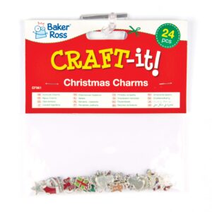 Baker Ross EF961 Christmas Charms - Pack of 24, Ideal for Jewelry, Bracelet, Necklace and KeychainMaking, Kids' Arts and Crafts, Gifts