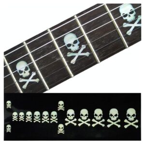 inlay sticker fret markers for guitars & bass - skull with crossbones (sideways) - white pearl