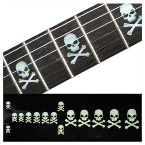 Inlay Sticker Fret Markers for Guitars & Bass - Skull with Crossbones (Sideways) - White Pearl