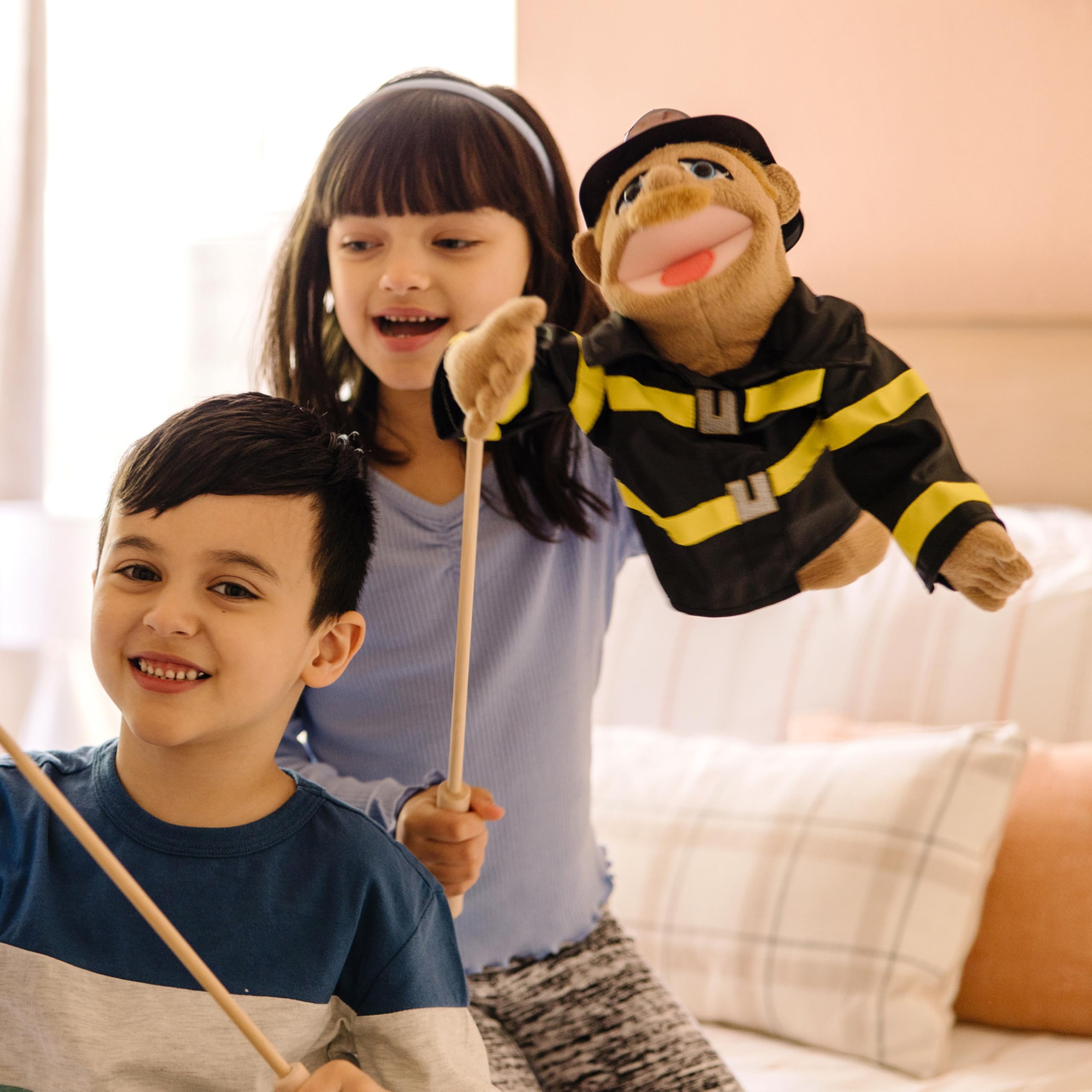 Melissa & Doug Rescue Puppet Set - Police Officer and Firefighter - Soft, Plush Puppets For Kids Ages 3+