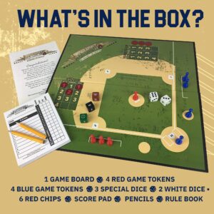 Grandma Smiley's What About Baseball Board Game, Baseball Games for Kids, Baseball Gifts for Kids 8-12, Baseball Toys - 8 Game Tokens, 3 Special Dice, 2 White Dice and 1 Game Board - Made in The USA