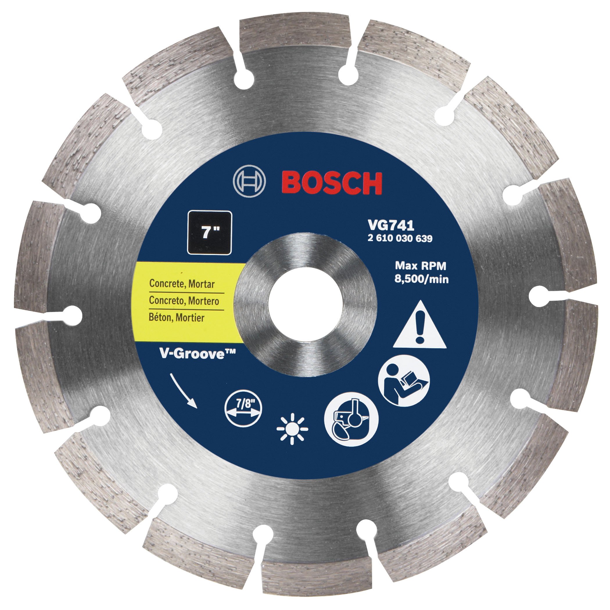 Bosch VG741 7-Inch x 7/8-Inch Segmented Rim V-Groove Diamond Blade for General Purpose