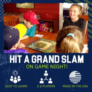 Grandma Smiley's What About Baseball Board Game, Baseball Games for Kids, Baseball Gifts for Kids 8-12, Baseball Toys - 8 Game Tokens, 3 Special Dice, 2 White Dice and 1 Game Board - Made in The USA