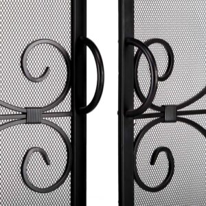 Plow & Hearth Metal Fireplace Screen Crest Arch Black | 44" W x 33" H | 2 - Door | Spark Guard Indoor Grate | Iron Fire Place Cover | Wood Burning Stove Decorative Accessories