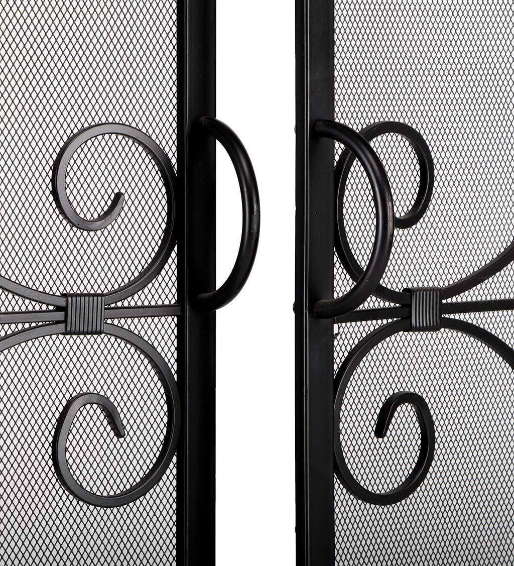 Plow & Hearth Metal Fireplace Screen Crest Arch Black | 44" W x 33" H | 2 - Door | Spark Guard Indoor Grate | Iron Fire Place Cover | Wood Burning Stove Decorative Accessories