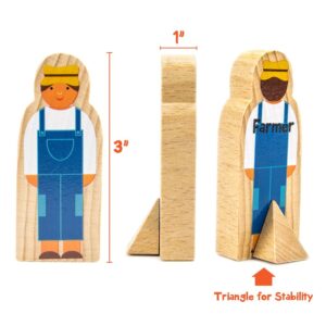 Little Professionals Wooden Character Set - Cute Wood Block People Toys for Kids & Toddlers - Open Ended STEM Pretend Play & Educational Games for Children, Boys & Girls (15-Pieces)