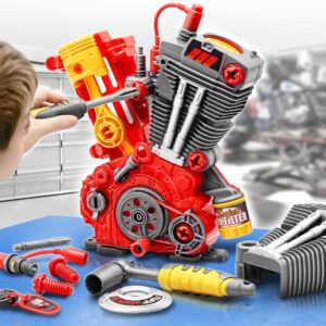 Lanard Tuff Tools: Engine Overhaul - 25 pc Playset, Lights & Sounds, Motorcycle Engine Building Set, Realistic Mechanic Toy, Kids Ages 3+