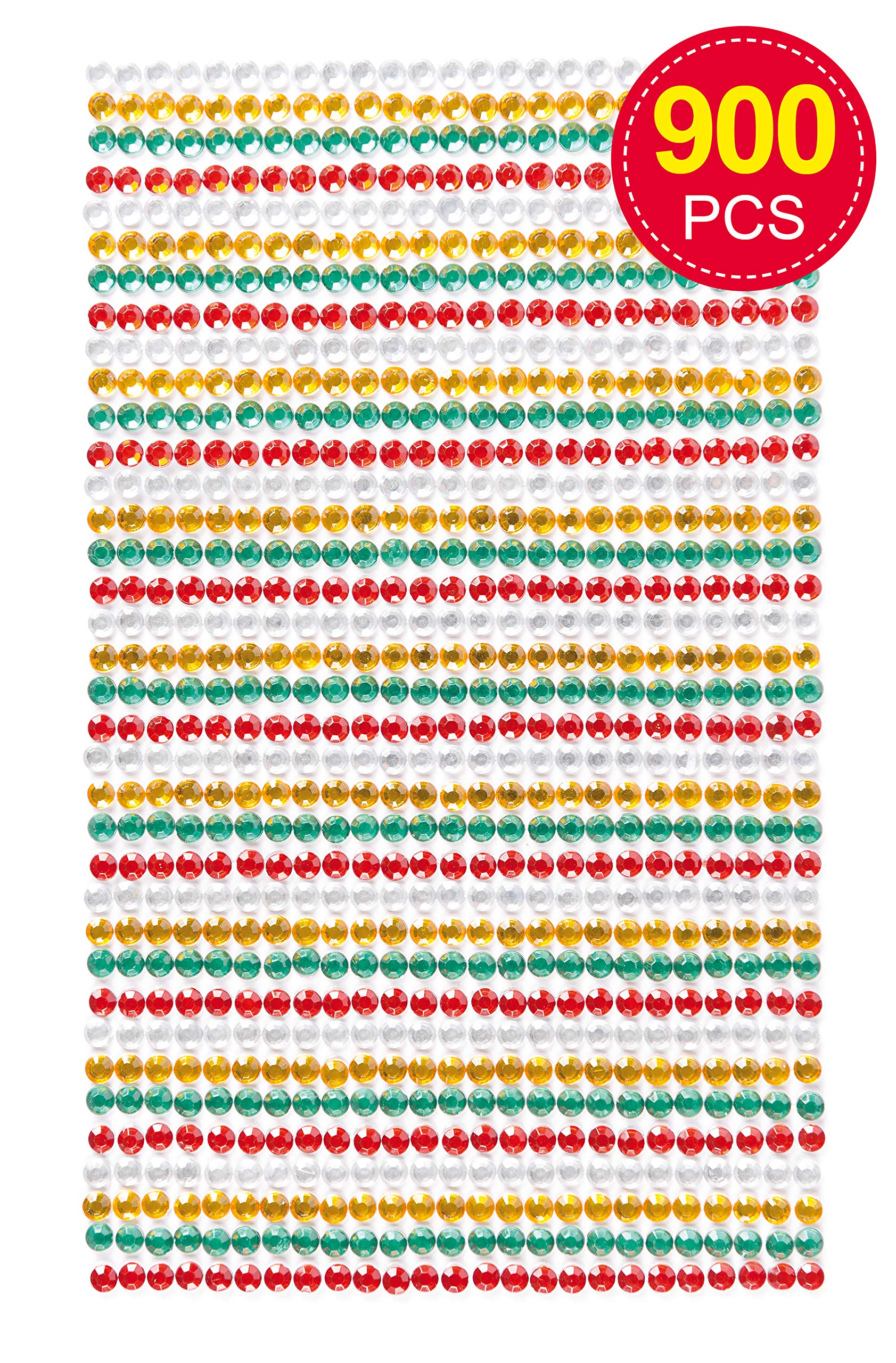 Baker Ross EF980 Festive Self Adhesive Gems - Pack of 900, Assorted Jewel Sticker Craft Embellishments for Kids Arts and Crafts Decorating