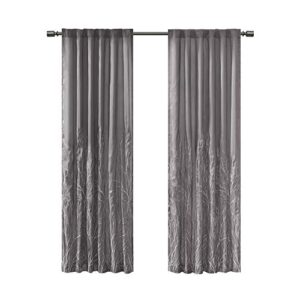 Madison Park Andora Embroidered Back Tab Fabric Single Window Living Room, Transitional Rod Pocket Light Curtain for Bedroom, 1-Panel Pack, 50 x 84, Grey