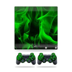 mightyskins skin compatible with sony playstation 3 slim console wrap sticker skins green flames