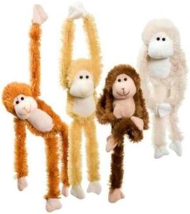 fuzzy friends 1 each burnt orange, blonde, cream and dark brown fuzzy friends plush monkey with velcro hands furry stuffed animal, set of 4