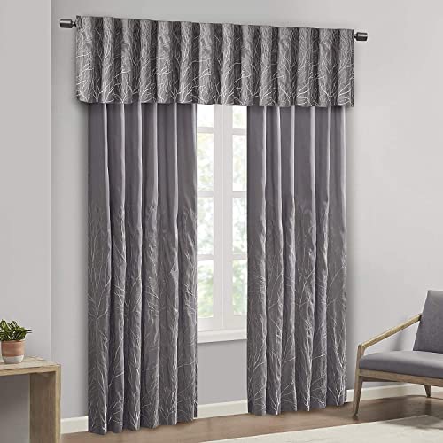 Madison Park Andora Embroidered Back Tab Fabric Single Window Living Room, Transitional Rod Pocket Light Curtain for Bedroom, 1-Panel Pack, 50 x 84, Grey