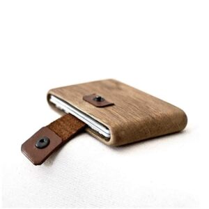 IPPINKA Wood Wallet, Oak Wood with Leather Pull-Out Strap, Minimalist Wallet for Men or Women, Slim Card and Money Bill Holder