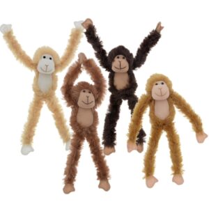 Fuzzy Friends 1 Each Burnt Orange, Blonde, Cream and Dark Brown Fuzzy Friends Plush Monkey with Velcro Hands Furry Stuffed Animal, Set of 4