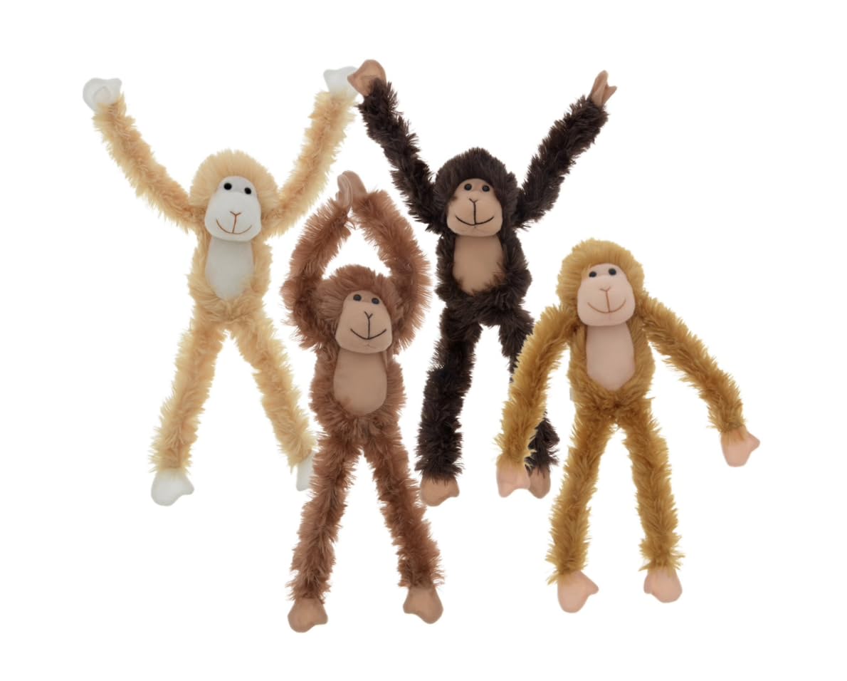 Fuzzy Friends 1 Each Burnt Orange, Blonde, Cream and Dark Brown Fuzzy Friends Plush Monkey with Velcro Hands Furry Stuffed Animal, Set of 4