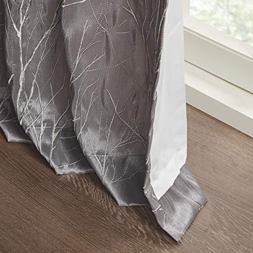 Madison Park Andora Embroidered Back Tab Fabric Single Window Living Room, Transitional Rod Pocket Light Curtain for Bedroom, 1-Panel Pack, 50 x 84, Grey