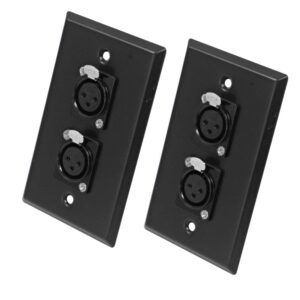 seismic audio - pair of black stainless steel wall plates - dual xlr female connectors