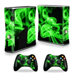 mightyskins skin compatible with x-box 360 xbox 360 s console - green flames | protective, durable, and unique vinyl decal wrap cover | easy to apply, remove, and change styles | made in the usa