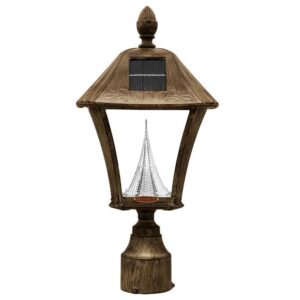 gama sonic gs-106fpw-wb baytown lamp, outdoor solar light, pole pier & wall mount kits, warm & bright white led, weathered bronze