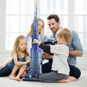 CubicFun 3D Puzzles LED Dubai Burj Khalifa 57.5" H Architecture Building Model Kits for Adults, Souvenir Decoration and Birthday Gifts for Men and Women, the Tallest Tower 136 Pcs