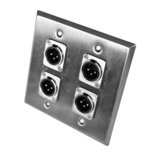 seismic audio speakers stainless steel wall plate - 2 gang with 4 xlr male connectors